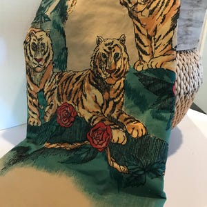 Vintage Tiger Botanical Printed Fabric, Heavy Cotton Fabric With Tiger ...