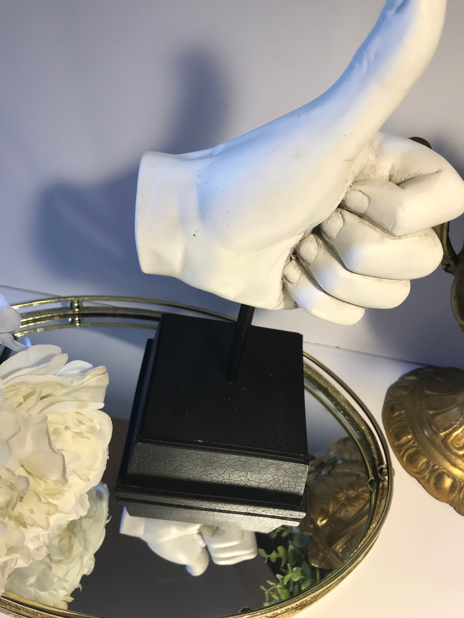 Plaster Heavy Hand Sculpture on Black Tapered Base White - Etsy