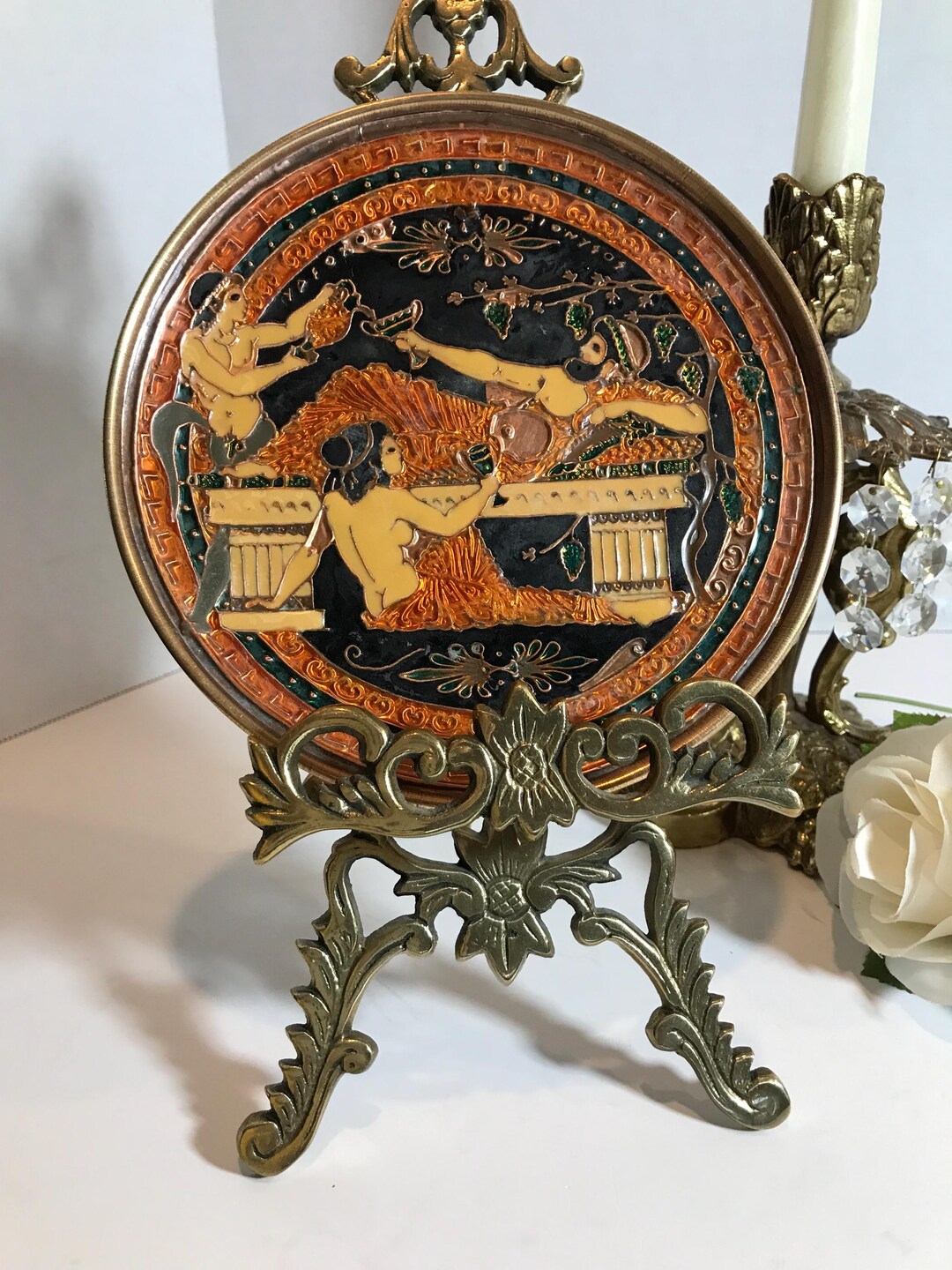 Vintage Copper and Enamel Small Wall Plate, Vtg Copper Greek Figural ...