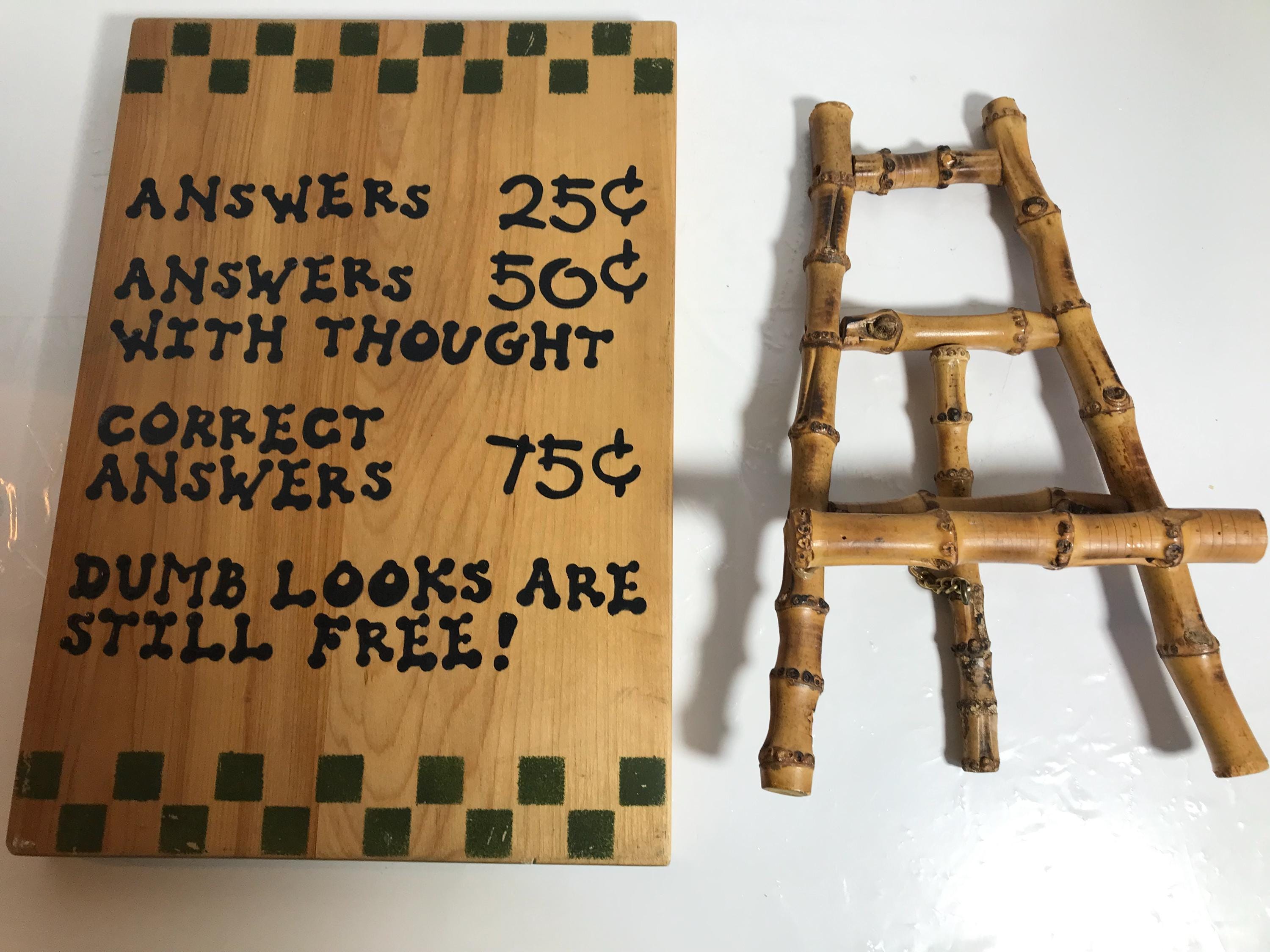 Vintage Handmade Answers Plaque, Vintage Wood Sign on Wooden Bamboo ...