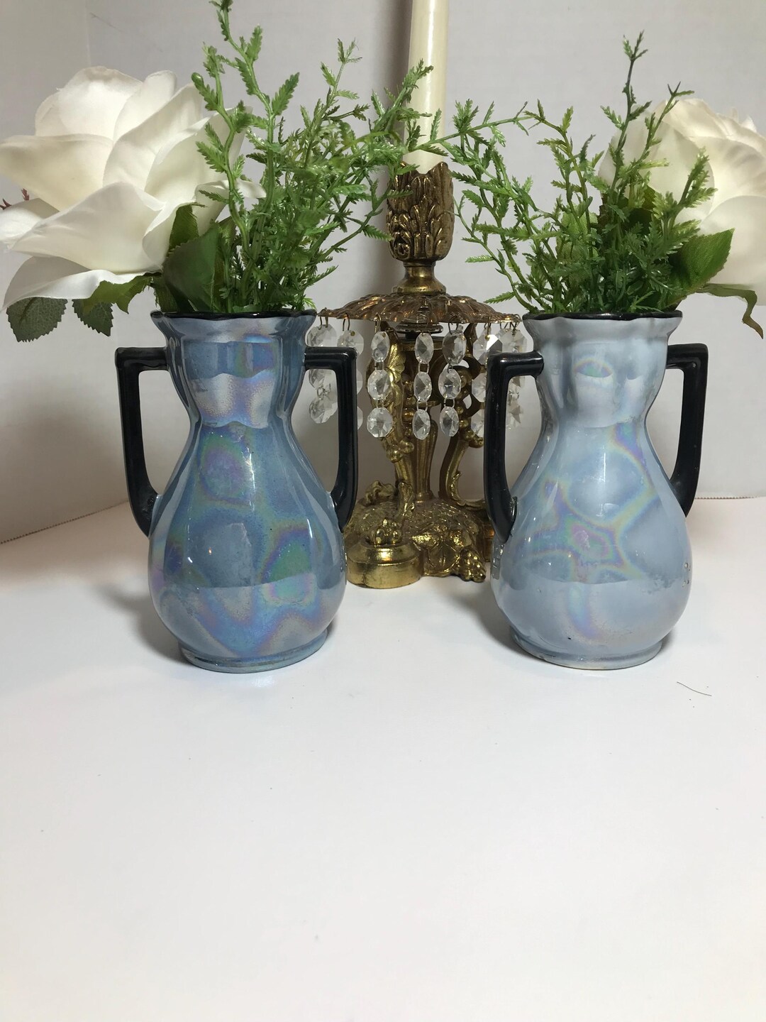 Vintage Art Deco Style Blue Lusterware Petite Vases, Slovakian Blue ...