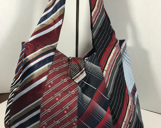 Vintage Men's Tie Purse Handbag Tote, Vintage Handmade Necktie Slouchy ...