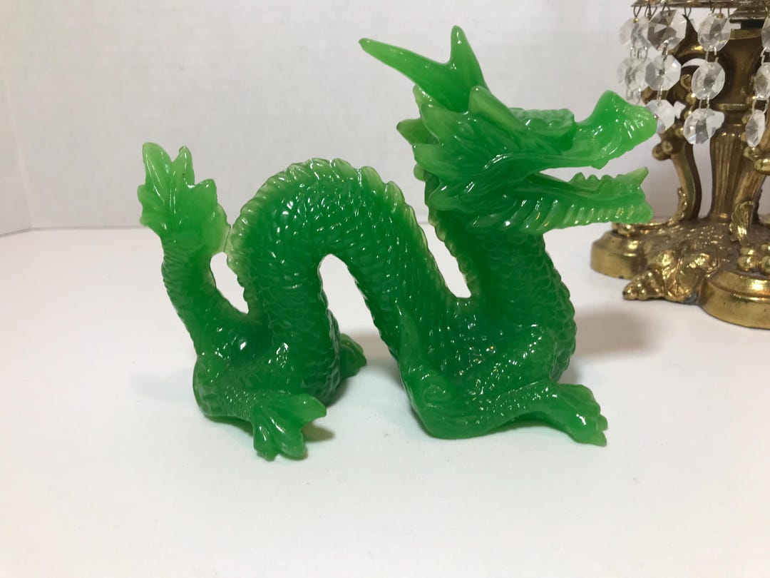Vintage Asian Dragon Statue, Vtg Chinese Vibrant Green Dragon Resin ...