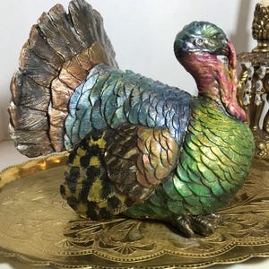Colorful Hand Painted Turkey Centerpiece Decor, Thanksgiving Home Decor ...