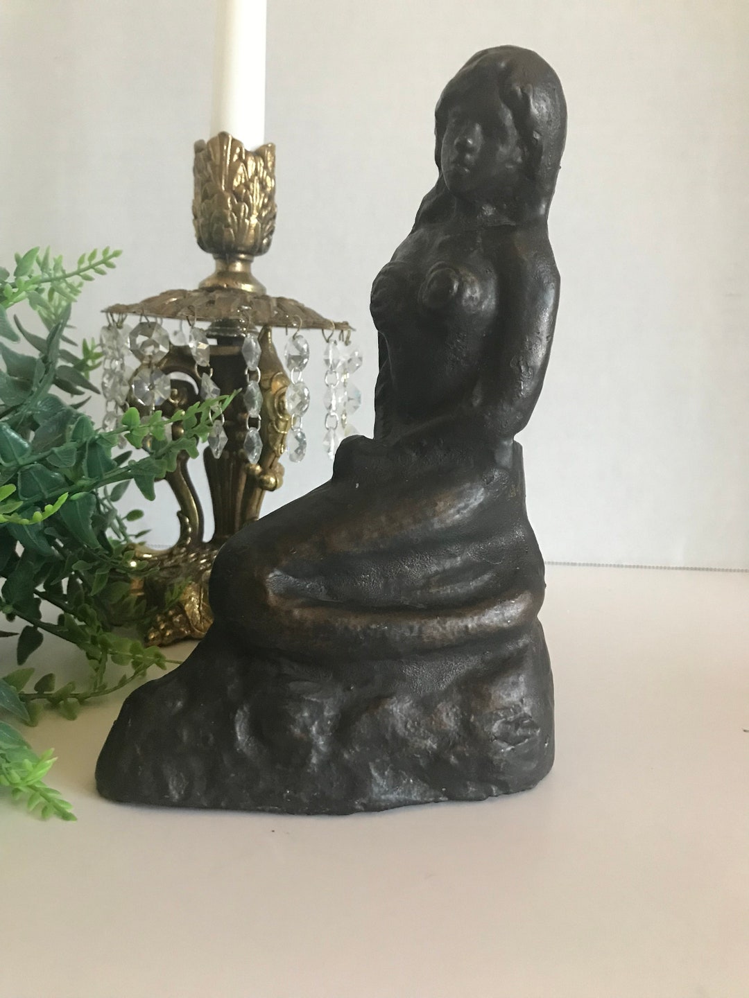Unique Cast Iron Mermaid Statue, Whimsical Cast Iron Mermaid on Rock ...