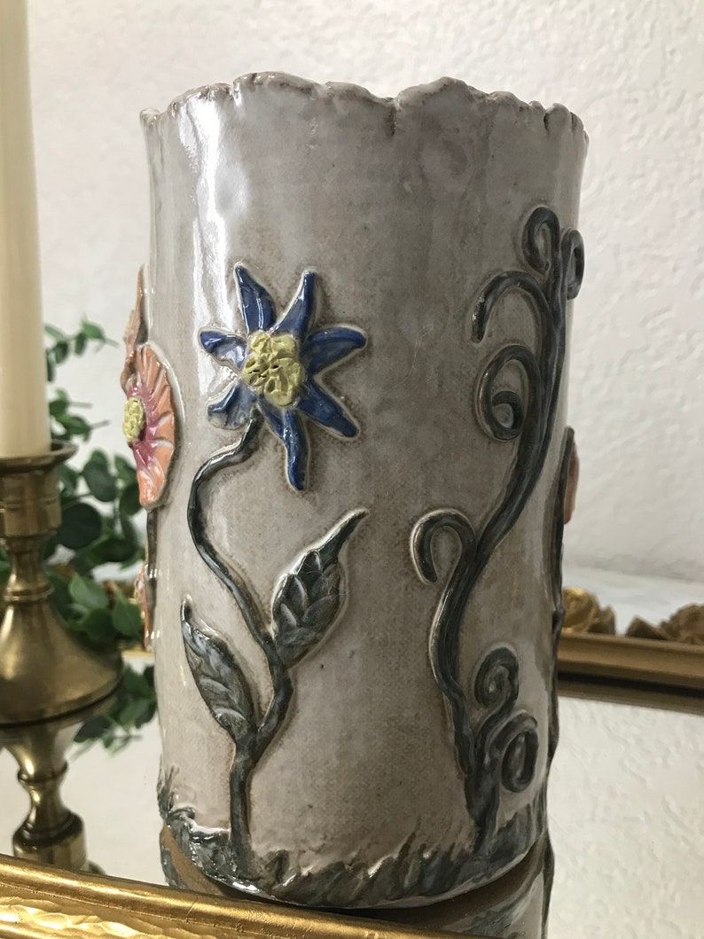 Vintage Ceramic Raised Floral Rough Edge Vase Signed Vintage - Etsy