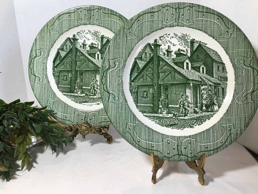 Vintage the Old Curiosity Shop Green Transferware 10" Plates, Set of 2 ...