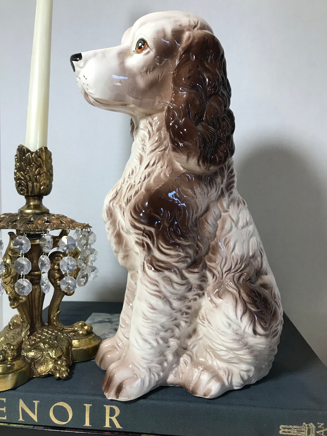 Vintage Ceramic Cocker Spaniel Dog Statue, Brown and White Ceramic Dog ...