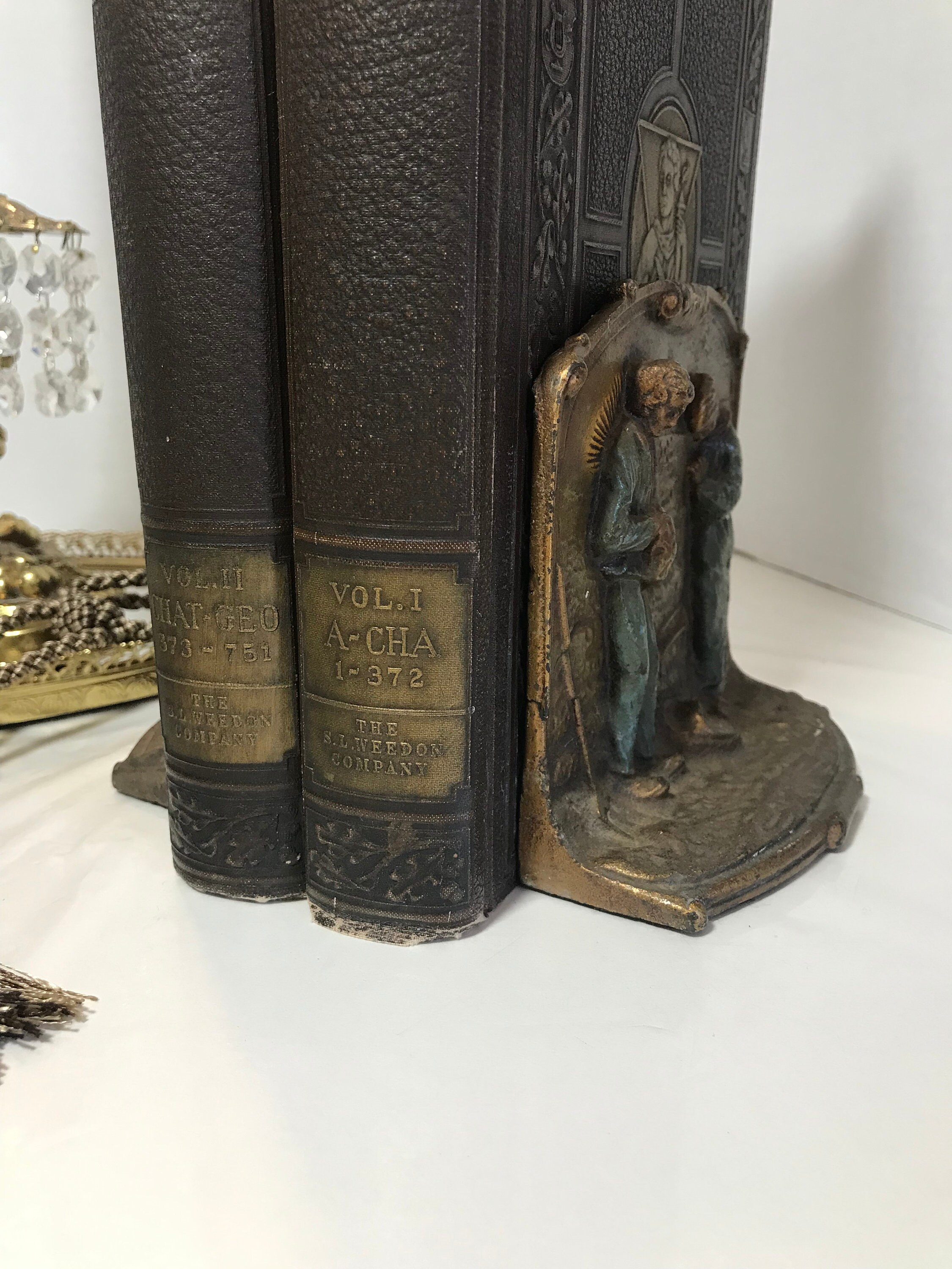 Antique Bronze Bookends, Antique Relief Design Bronze Bookends, Vintage ...