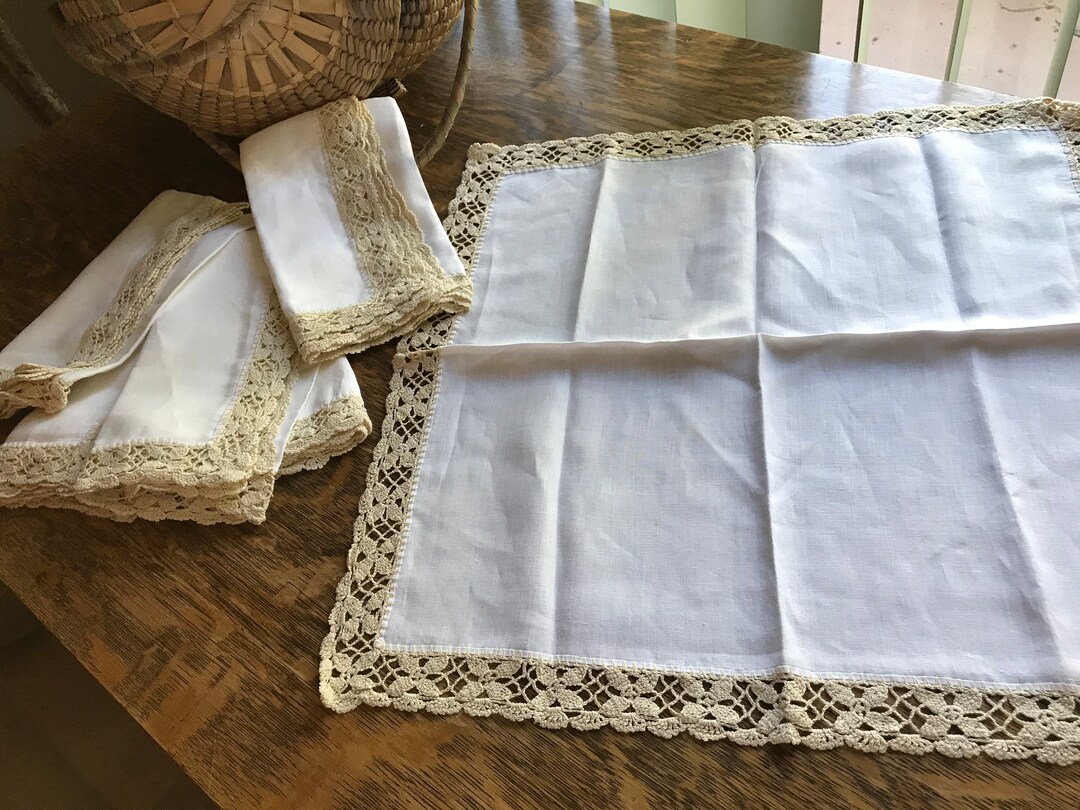 Vintage off White Linen Napkins, Vtg Elegant Natural Ivory Toned ...