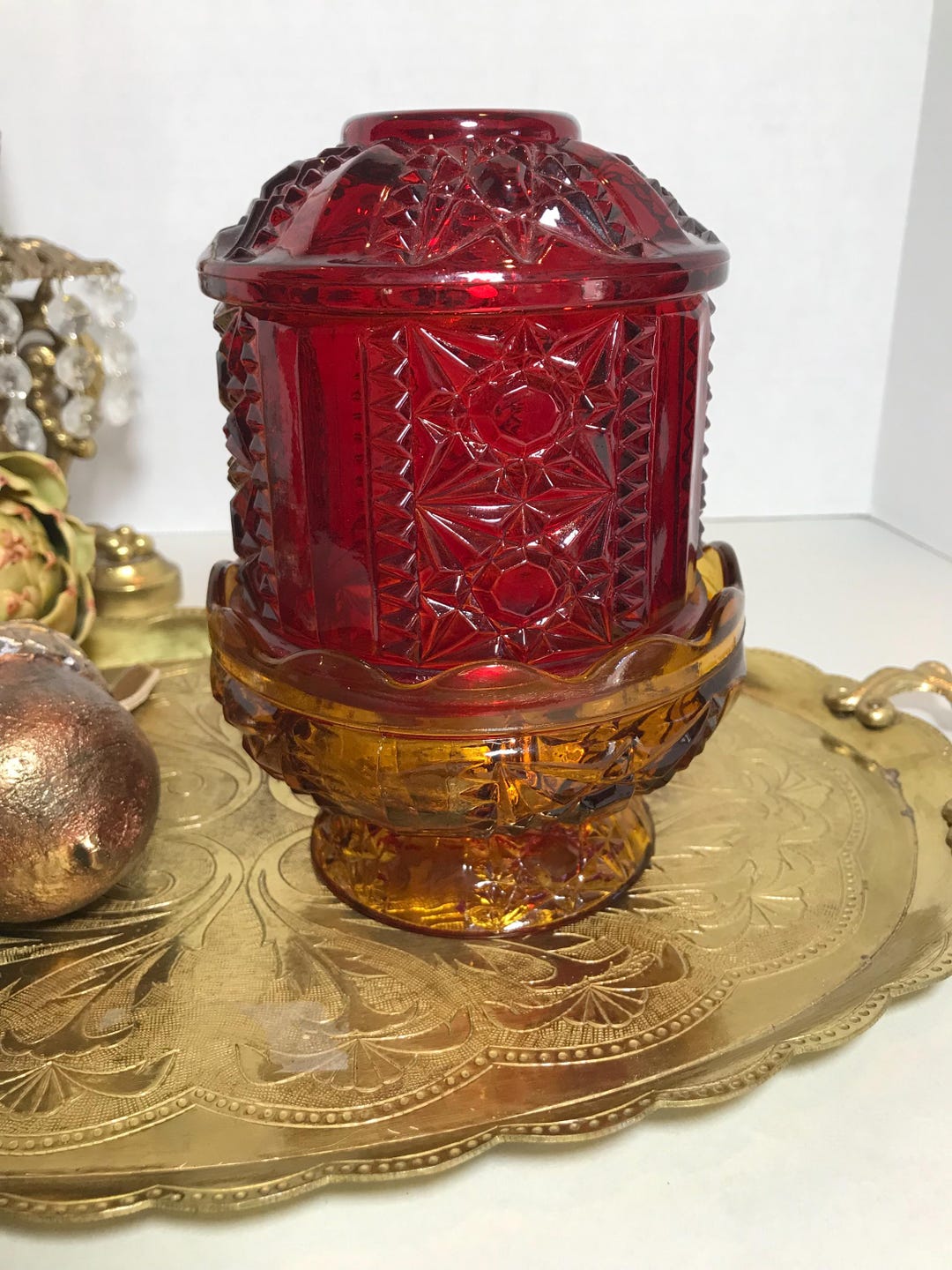 Vintage Glass Fairy Lamp, Vintage Indiana Glass Fairy Lamp, Vintage ...