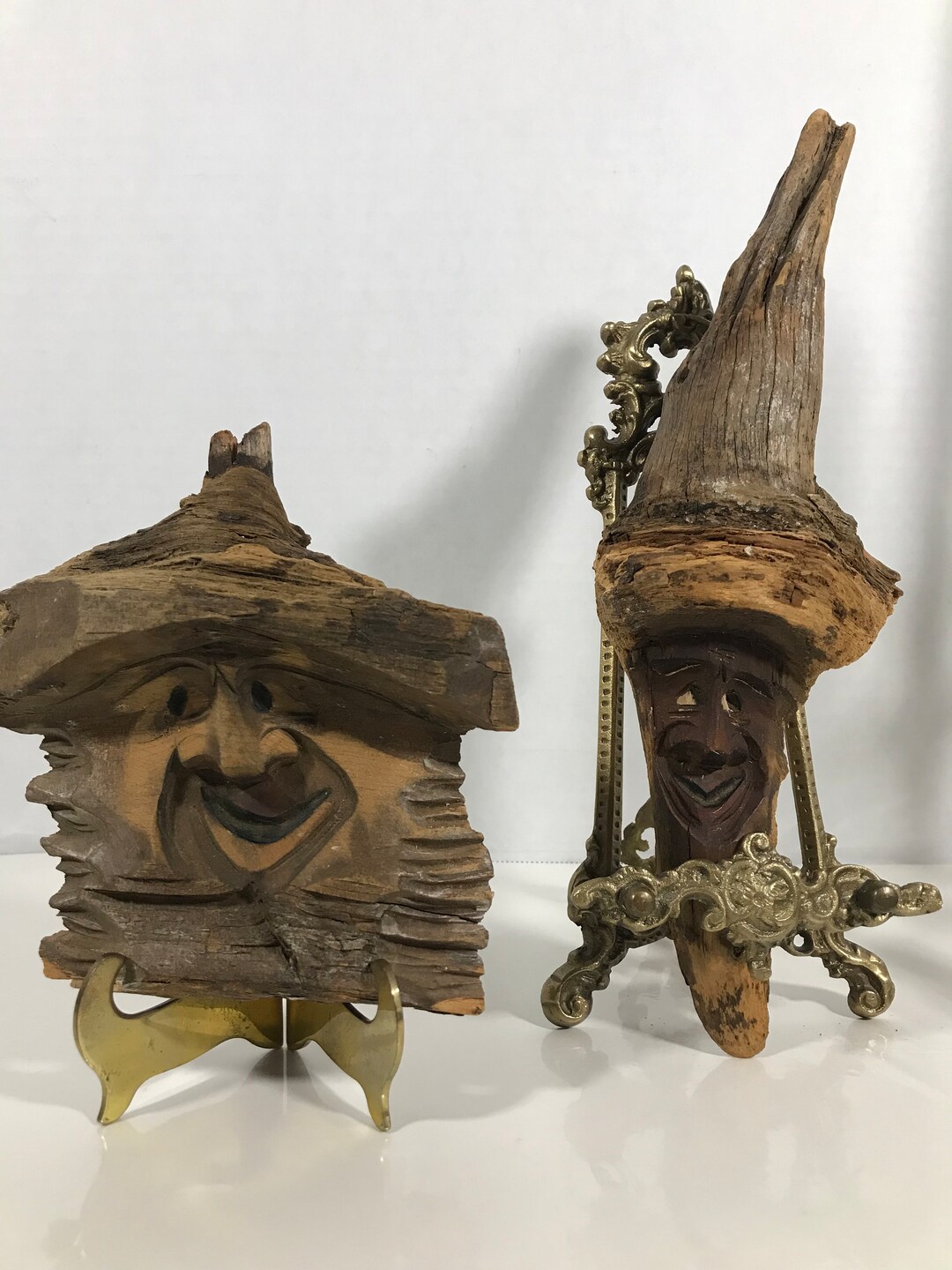 Vintage Carved Wood Faces Wall Art, Vintage Wood Carved Men With Hats ...