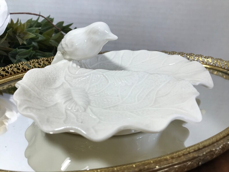 Winter White Lattice and Birds Porcelain Trinket Dish, Grace Fine ...