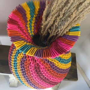 Origami Handmade Paper Vibrant Neon Rainbow Vase, One-of-a-kind Origami ...