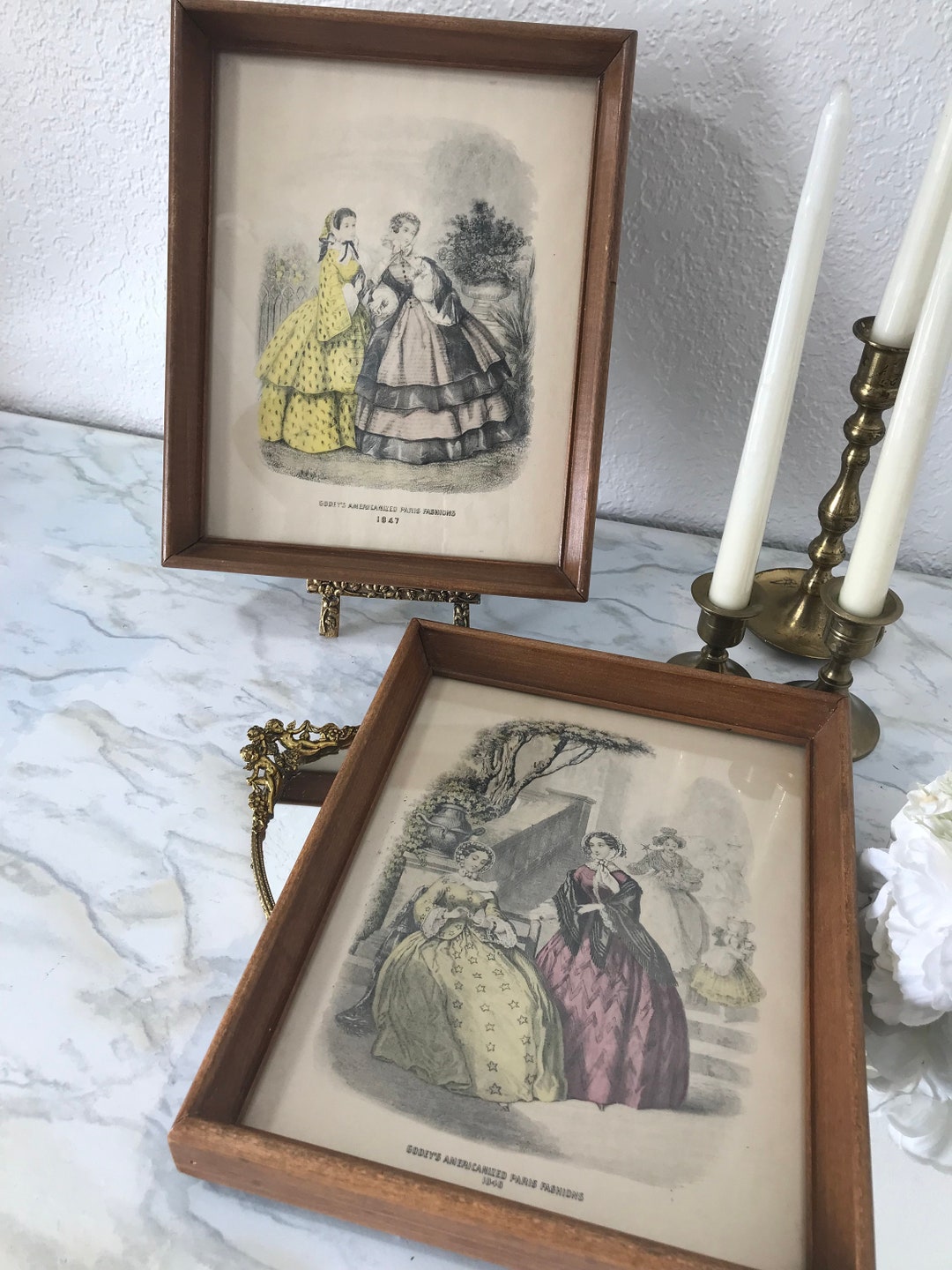 Vintage 60s Victorian Reproduction Wall Art in Original Wood Frame ...