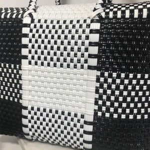 Vintage Black and White Plastic Woven Tote Purse, Vintage Plaid Pattern ...