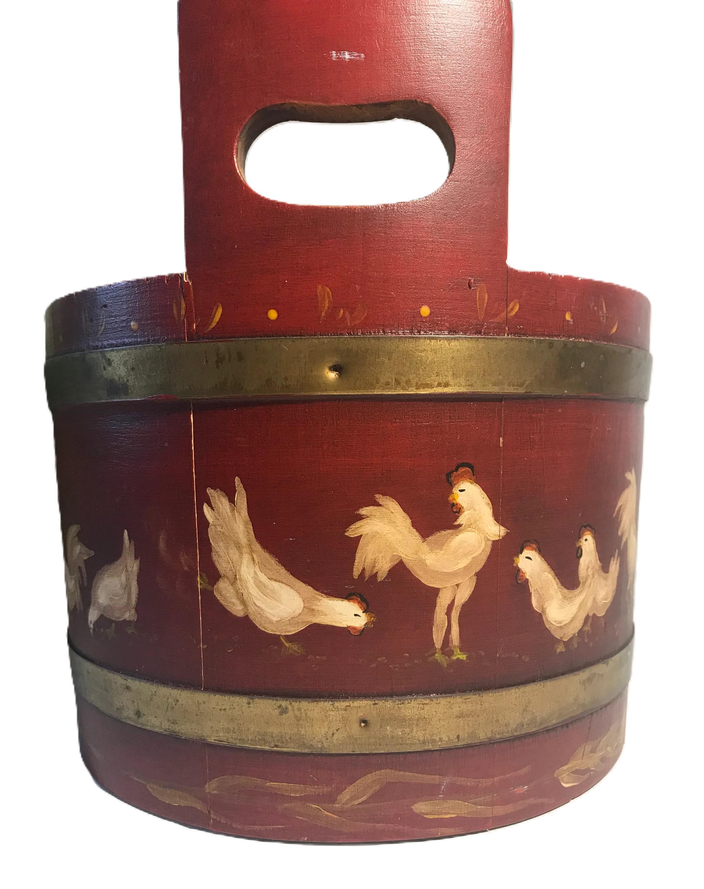 Vintage Basketville Vermont Hand Painted Red Wooden and Brass Bucket ...