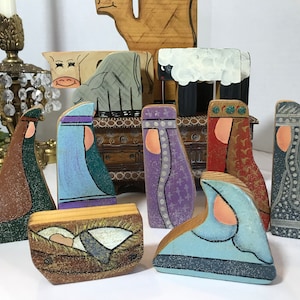Vintage Wood Block Nativity Set, Vtg Hand Painted Block Style Nativity ...