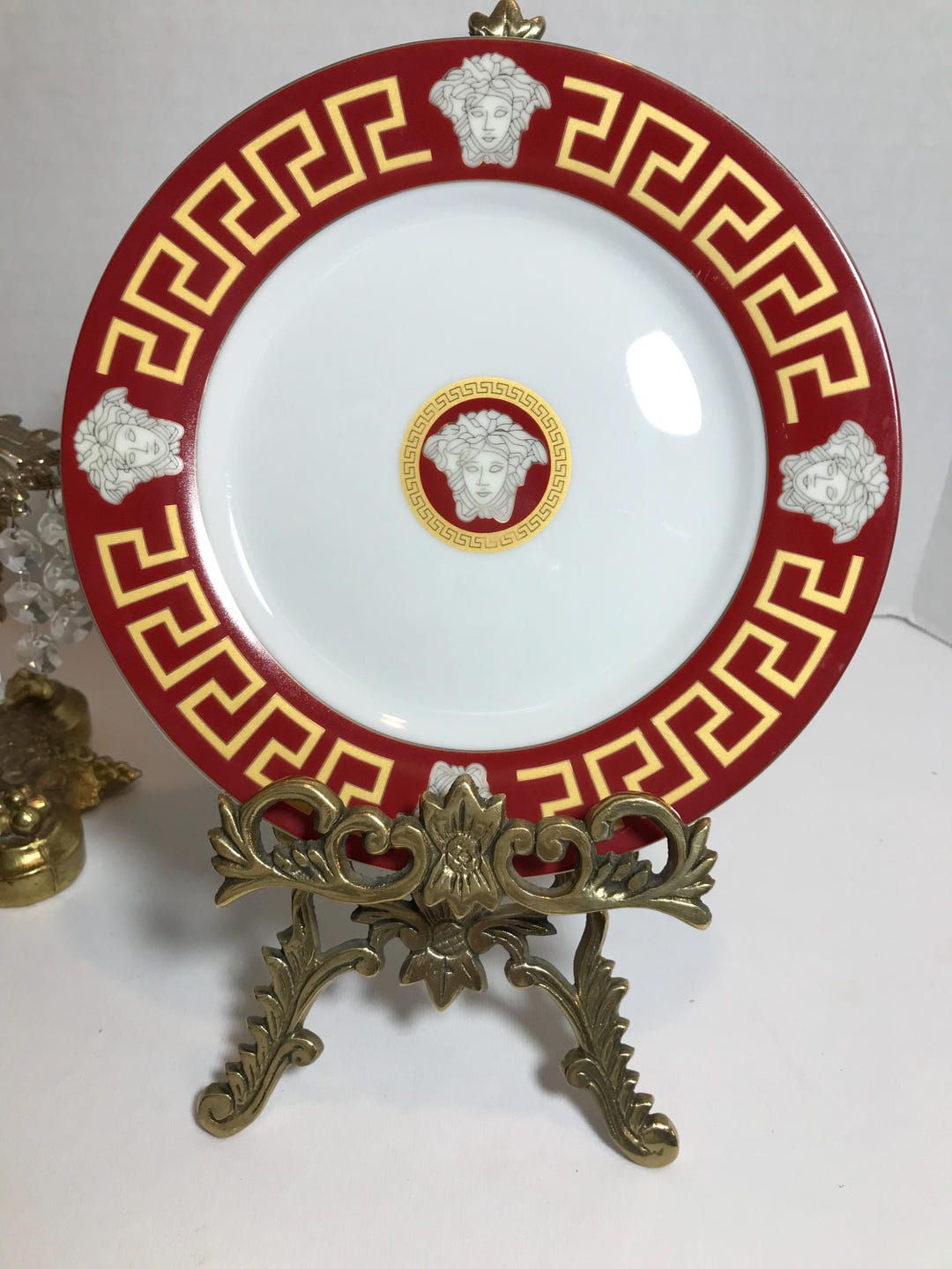 Vintage Porcelain Red Greek Key and Medusa Salad Plate, Vtg ...