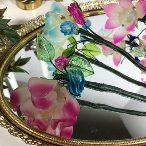 Vintage Glass Flowers in Crystal Vase, Elegant Crystal Vase Filled With ...