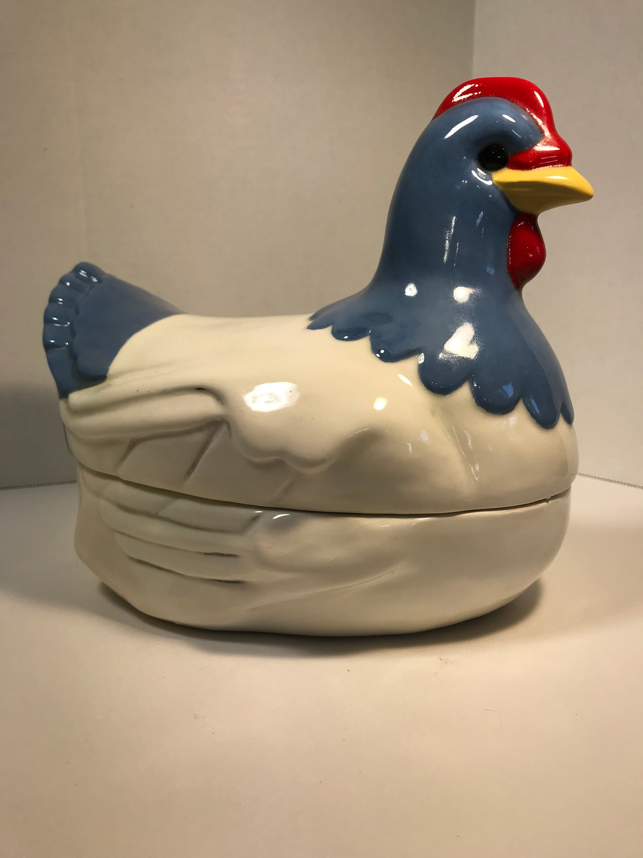 Vintage White Ceramic Rooster Cookie Biscuit Jar With Blue | Etsy