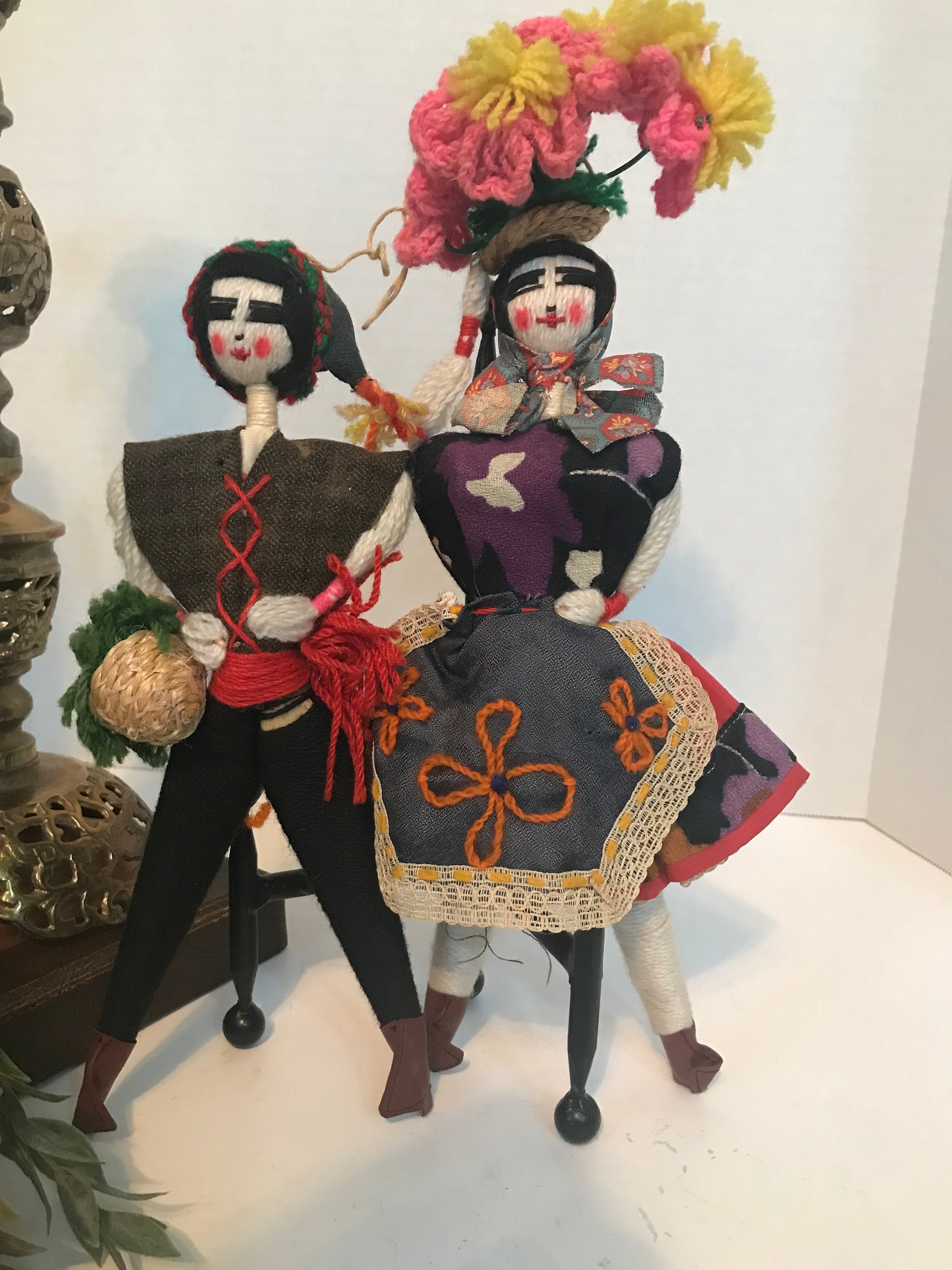 Vintage Folk Art Dolls, Vintage Festive Paper Cloth Dolls, Vintage Man ...