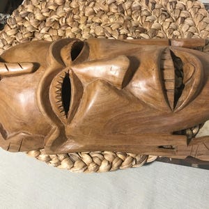 Vintage Hand Carved Wooden Wall Mask, Vintage Genuine Hand Carved ...