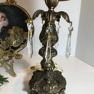 Vintage Ornate Gold Metal and Crystal Bedside Nightlight, Vtg Elegant ...