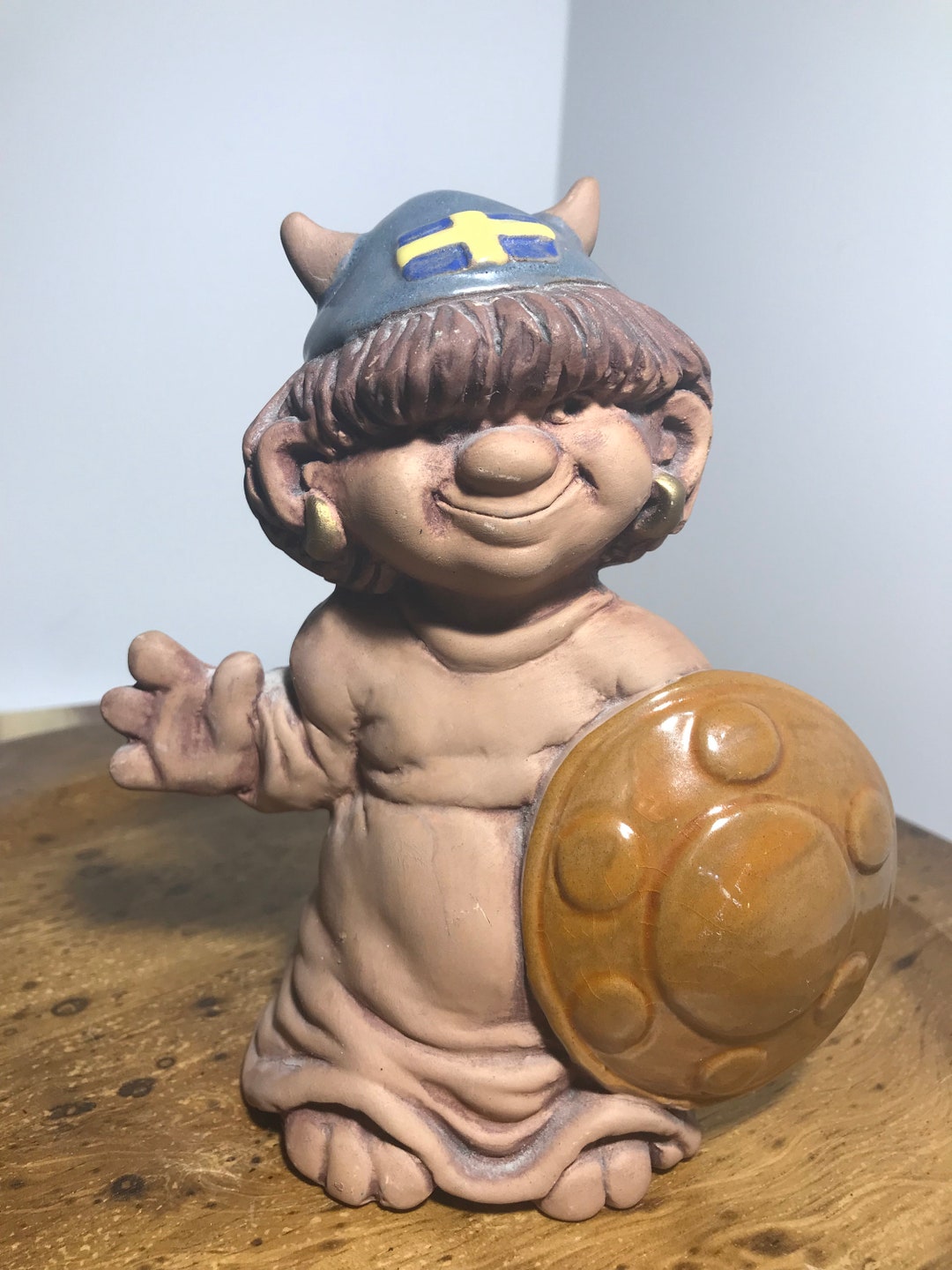 Vintage Eva Jarenskog Ceramic Troll Figurine With Shield and Viking Hat ...