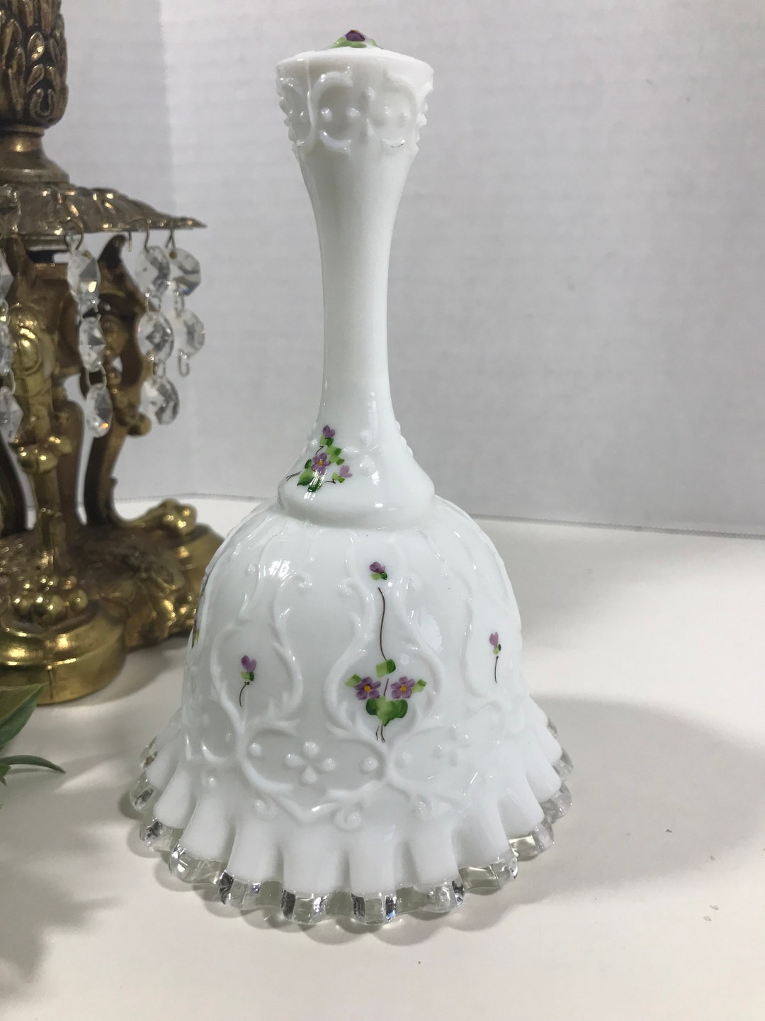 Vintage Fenton Milk Glass Ruffle Bell, Vtg White Milk Glass Fenton ...