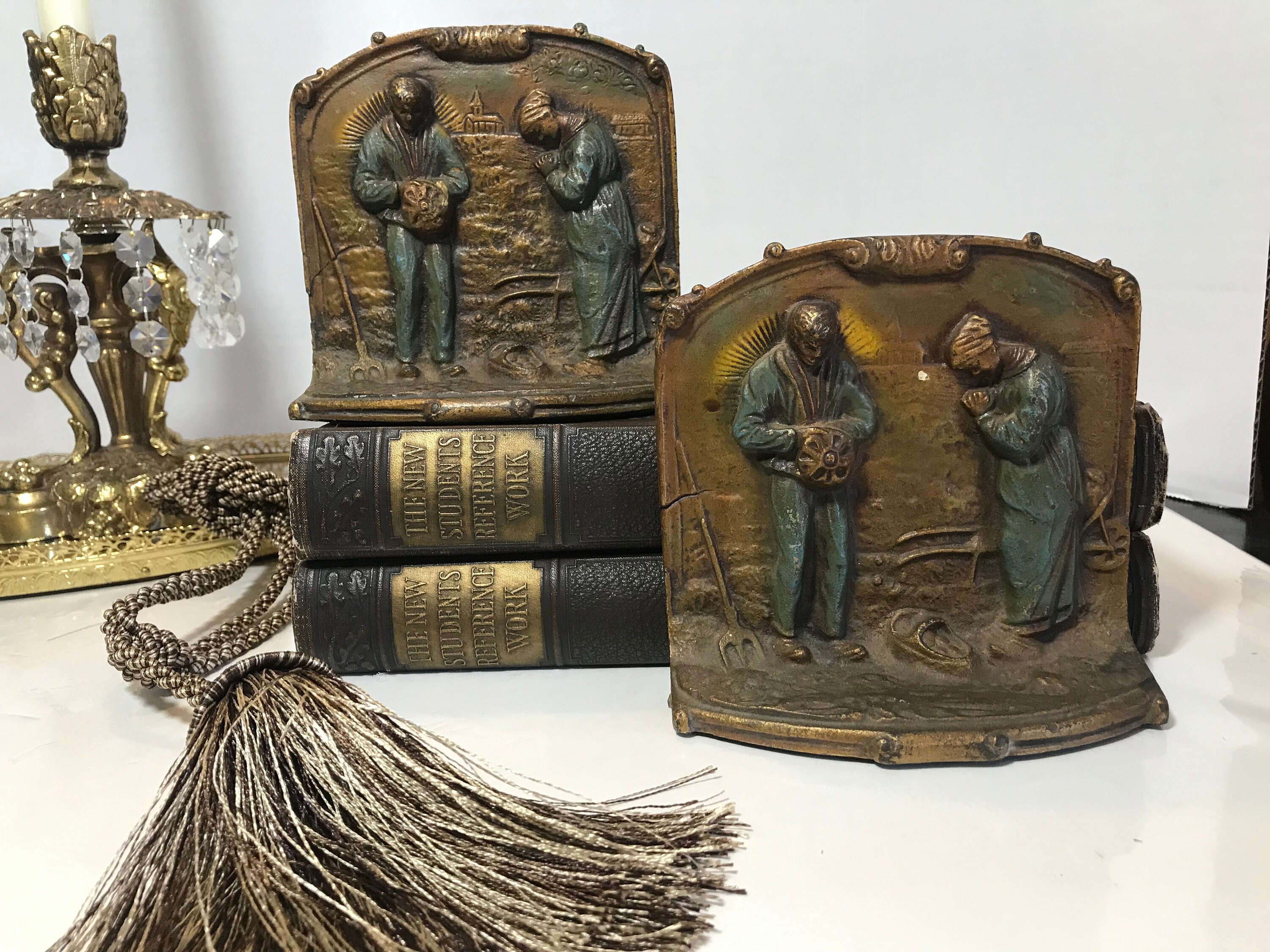 Antique Bronze Bookends, Antique Relief Design Bronze Bookends, Vintage ...