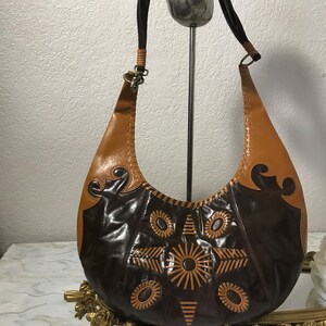 Vintage 90s Boho Style Leather Two Toned Western Look Purse Handbag ...