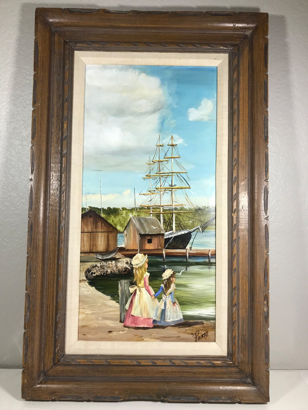 Vintage Pieratt Original Oil Painting 20x32, Pieratt Original Seaside ...