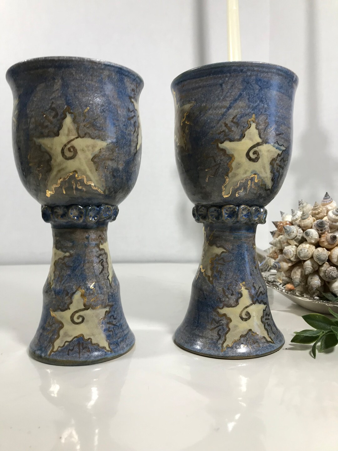 Ceramic Star Goblets, Art Pottery Hand Painted Wine Goblets, Blue ...