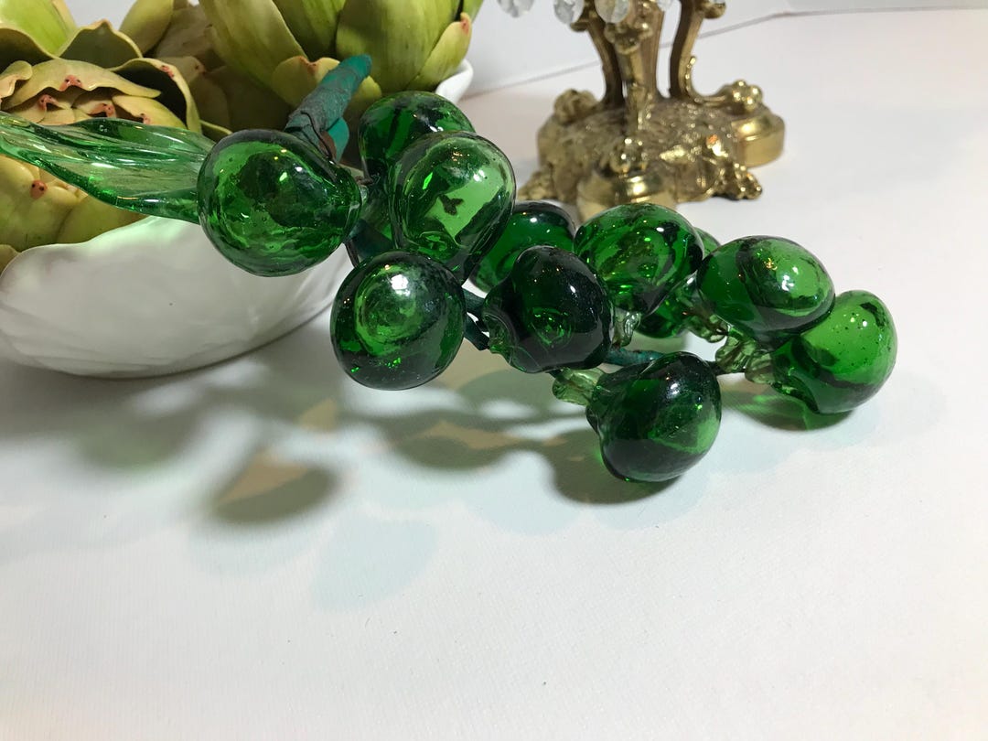 Vintage Handblown Glass Grape Cluster Decor, Vintage Green Glass Grapes ...