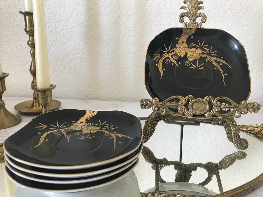 Vintage Black and Gold Floral Pattern Craftsman China 7" Plate (5 ...