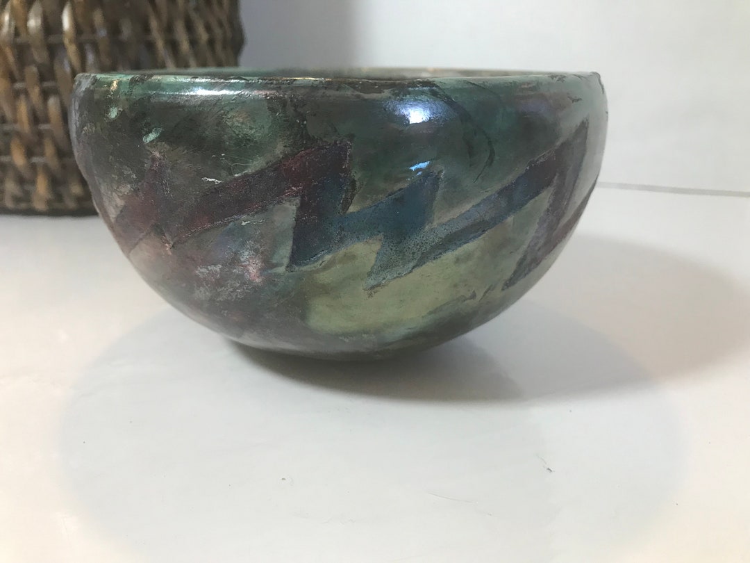 Vintage Signed Raku Art Pottery Bowl, Vintage Opalescent Glaze Raku ...