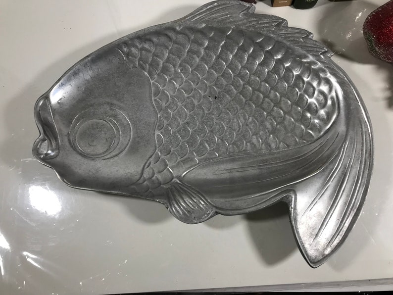 Vintage Pewter Fish Platter, Pewter Serving Platter, Decorative Pewter ...