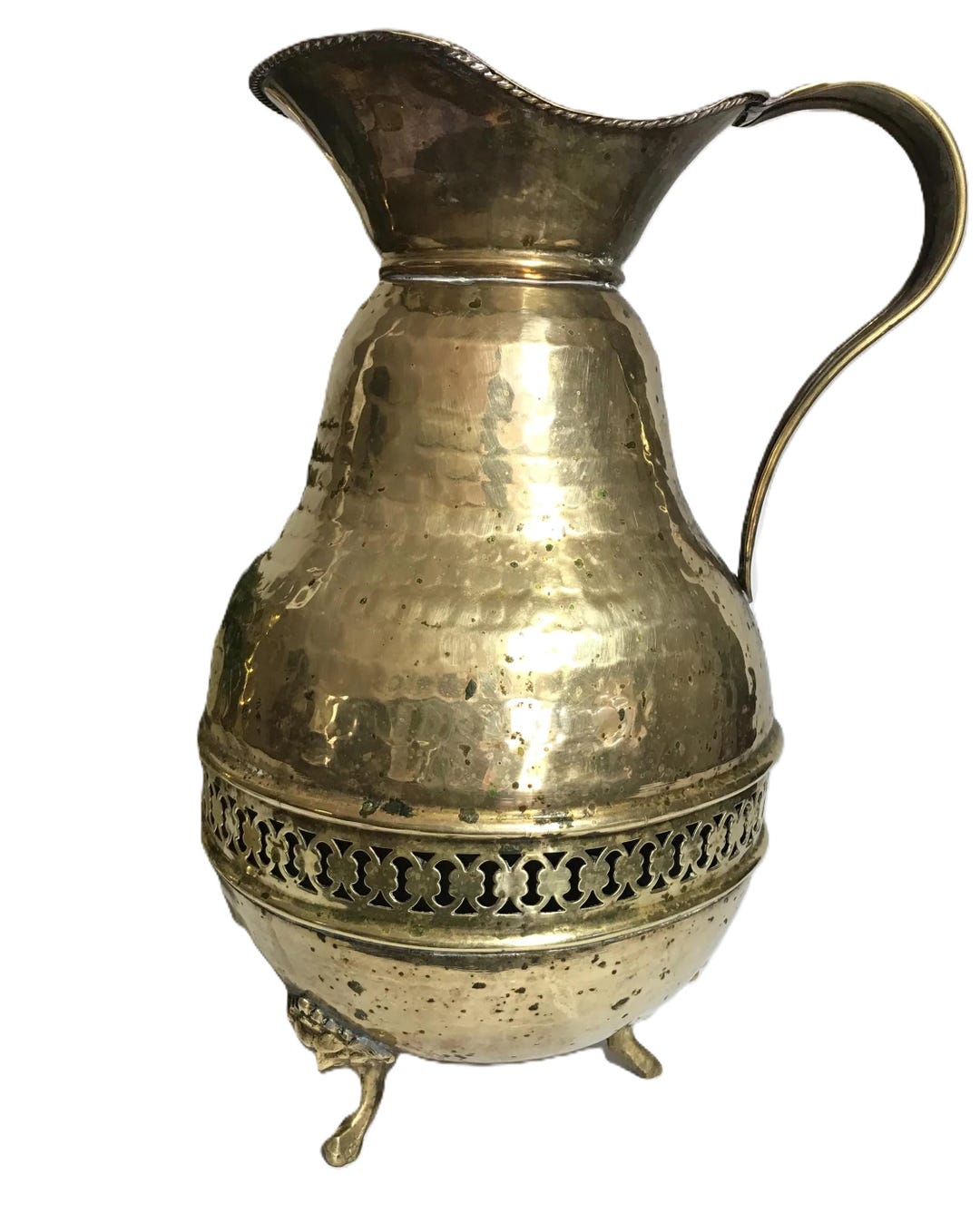 Vintage Brass Ornate Open Work Pitcher Spain, Vintage Spanish Hammered ...