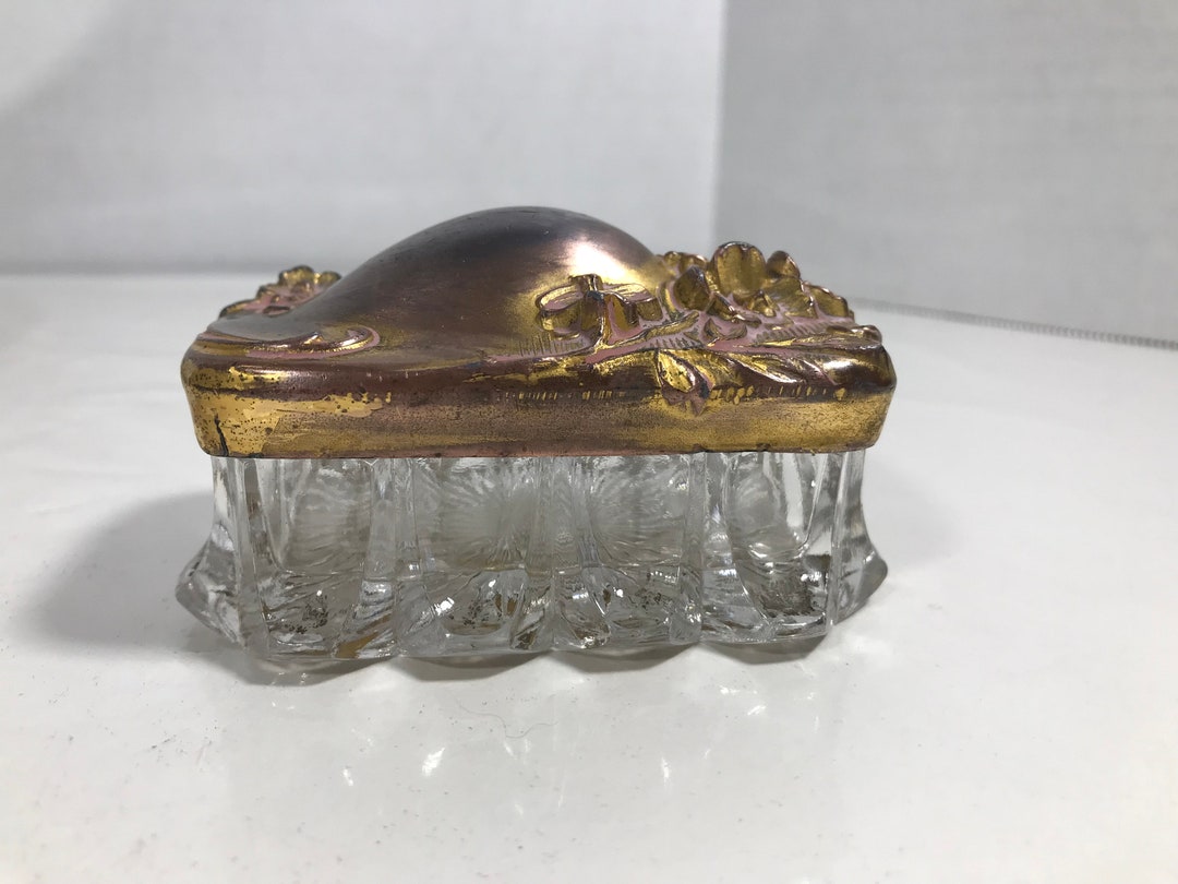 Vintage Crystal Box, Elegant Art Nouveau Crystal and Metal Small ...