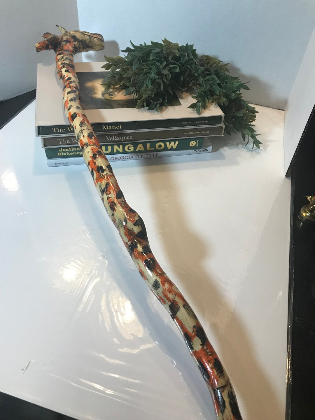 Vintage Wooden Giraffe Hand Painted Walking Stick Signed, Wood Cane ...