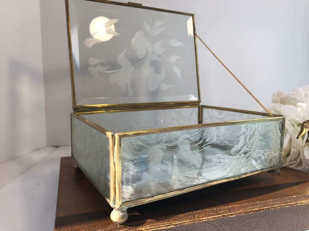 Vintage Brass Glass Horseshow Music Box, Mirror and Brass Santa Barbara ...