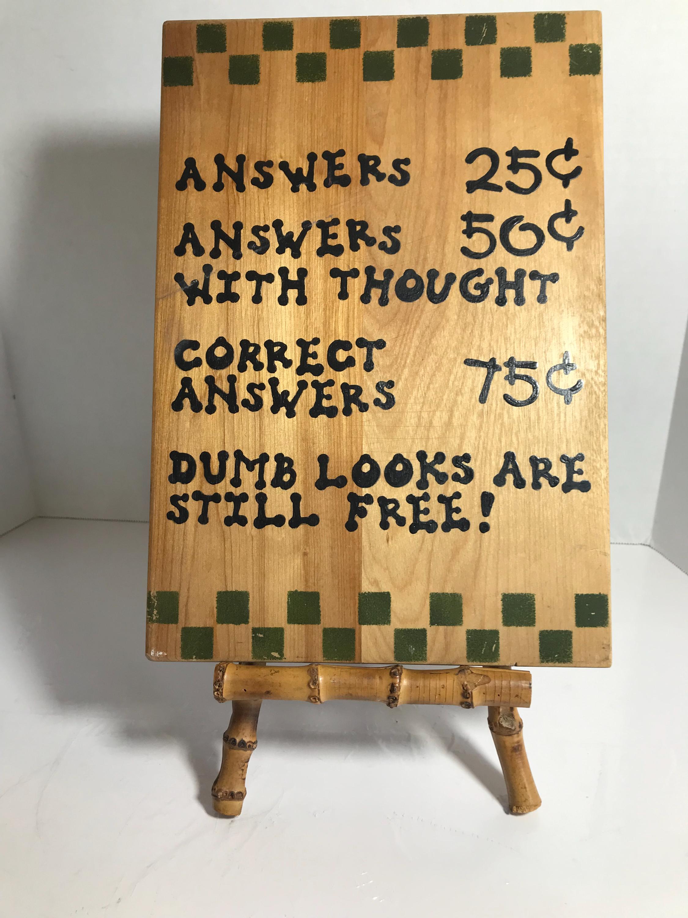 Vintage Handmade Answers Plaque, Vintage Wood Sign on Wooden Bamboo ...