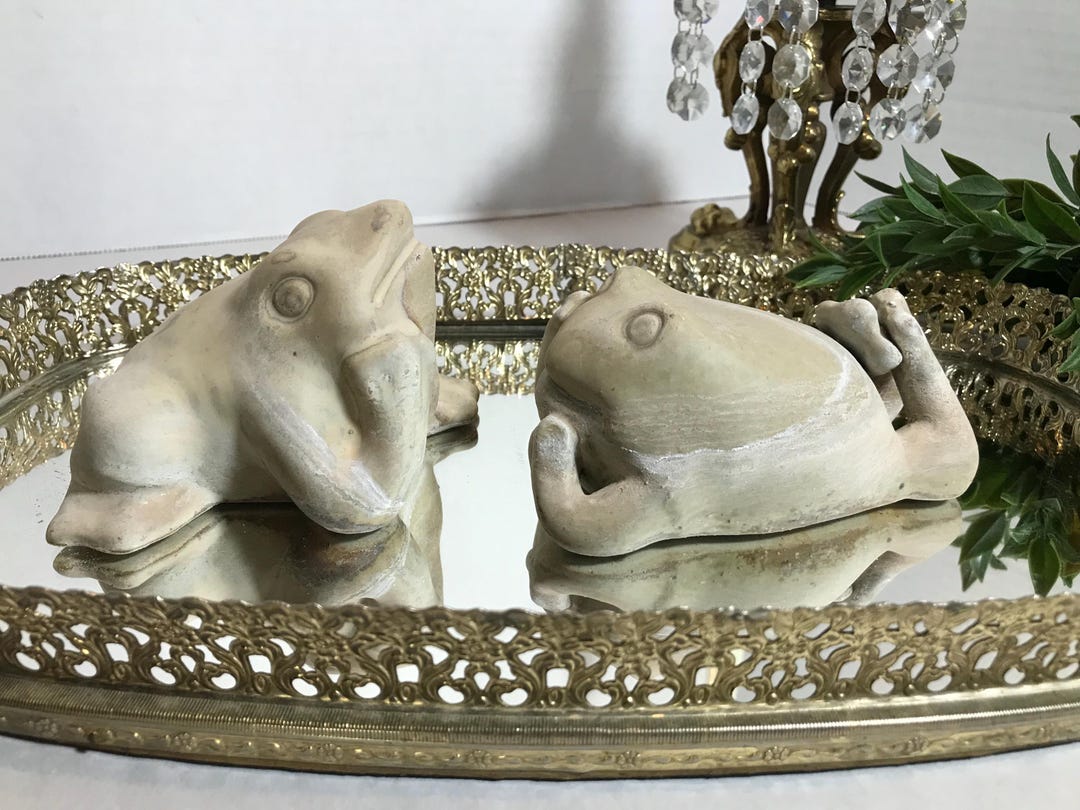 Vintage Cement Garden Frog Figurines, Vtg Whimsical Gazing Frog ...