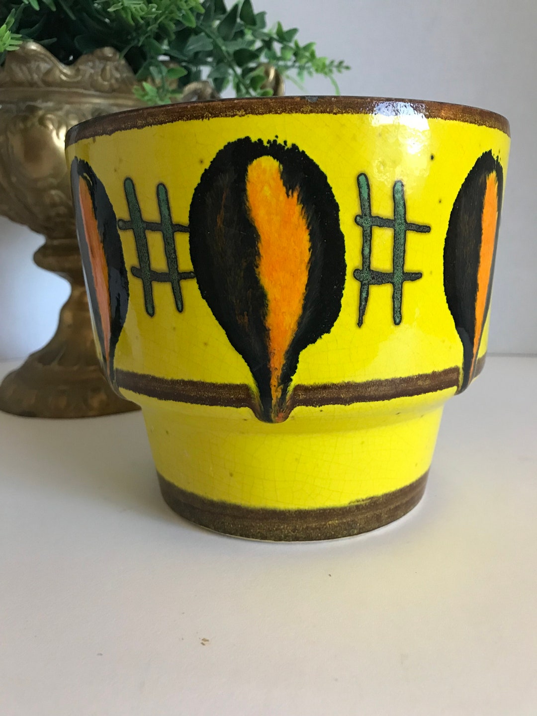 Vintage Mid Century Art Pottery, Vintage Yellow and Brown Ceramic ...
