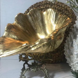 Vintage Ceramic Gold Leafed Shell Trinket Dish, Ceramic Gold Leaf Shell ...