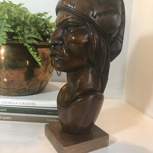 Vintage Wooden Man Bust Statue, 14" Hand Carved Wooden Man on Base, Vtg ...
