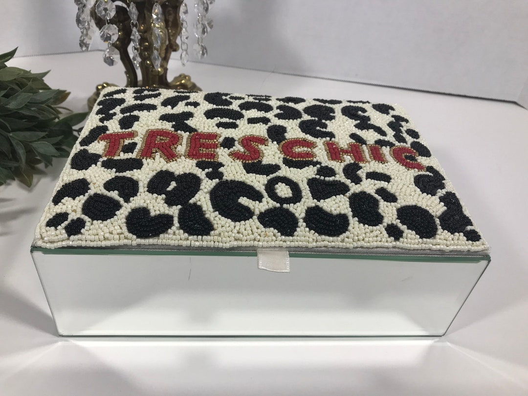 Leopard Print Jewelry Box, Mirrored and Beaded Leopard Print Tres Chic ...