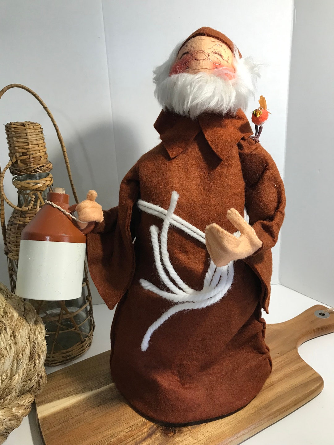 Annalee Christmas Monk With Little Birdie and Jug Christmas Tree Topper ...