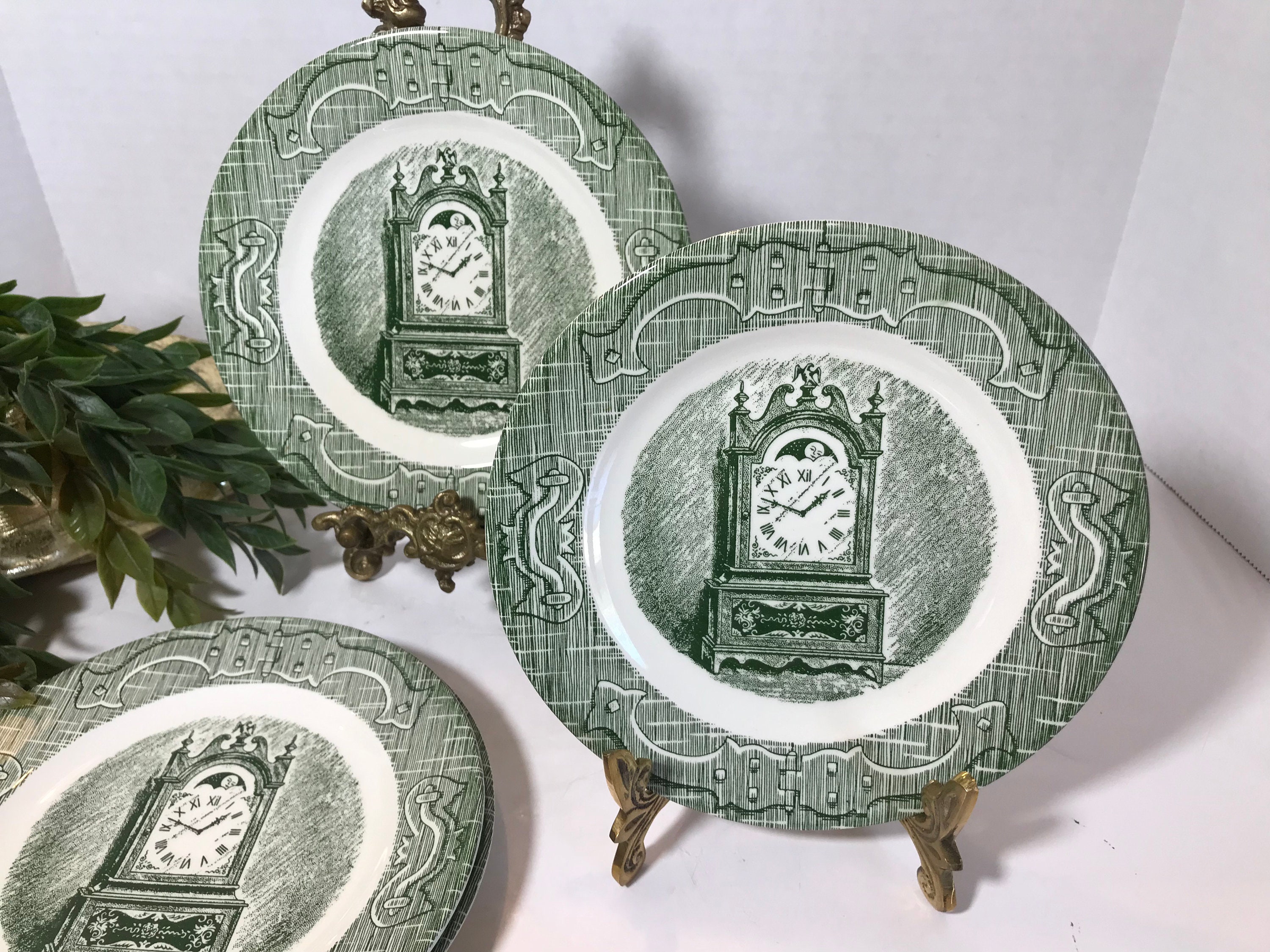 Vintage the Old Curiosity Shop Green Transferware Small 6.5" Plates ...